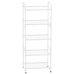 GEORIS 5-Tier Storage Rack with Shelf Heavy Duty Wire Shelving Unit Storage Rack, Stackable Extendable Plant Stand Bathroom Organizer with Adjustable Shelf, Water Bottle Storage Holder, White