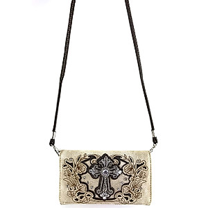 Zelris Western Floral Blossom Cross Women Crossbody Wrist Trifold Wallet (Purple)