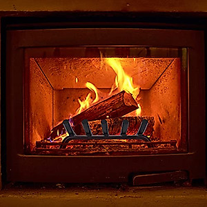 Fireplace Grate 14 Inch Solid Round Steel 3/4" Bar -Heavy Duty Wrought Cast Iron Indoor Outdoor Firewood Stove Log Holder Rack Wood Burning Fireplace Accessories, Camping, Chimney, Hearth Tools