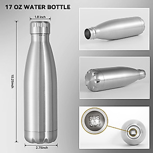 VEGOND 17oz Stainless Steel Water Bottles, Reusable Metal Sports Water Bottle Keeps Drink Hot and Cold, BPA Free Double Wall Vacuum Cola Shape Insulated Water Bottle for Camping Gym, 1 Pack