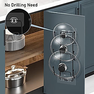 TXINBT 2-Pack Pot Lid Organizer，6 Tier pot lid rack,lid storage organizer for cabinet，Lid holders inside cabinet，Pot lid organizer for cabinet door.（Black