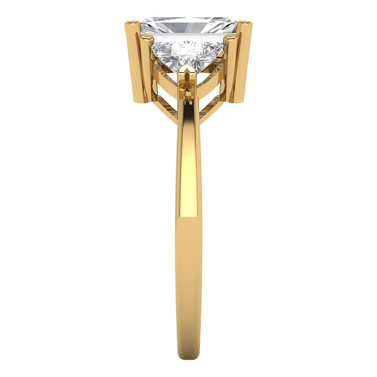 2.82Ct Brilliant Emerald Cut Clear Simulated Diamond 14K Yellow Gold Three Stone Engagement Bridal Anniversary Ring Size 4.5