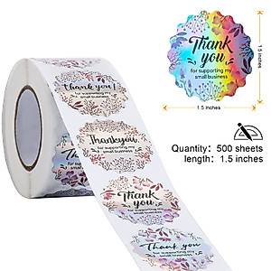BAOHD Holographic Thank You Stickers, Thank You Envelope Sticker Seals, Thank You for Supporting My Small Business Stickers Labels, Thank You Stickers for Packaging, 1.5 Inches
