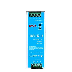 NVVV EDR-120-12 120W 12VDC 10Amp Industrial DIN Rail Power Supplies (12V 120W), Silver
