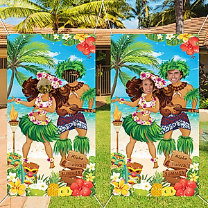 HiParty Hawaiian Luau Party Decorations Luau Couple Photo Door Banner Tiki Luau Photo Props for Beach Party Tiki Banner Background Photography for Tropical Themed Decoration