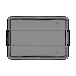 Cetomo Lidded Storage Bin with Handle, Tote Organizing Container with Wheels, Lid and Secure Latching Buckles, Stackable and Nestable, Plastic, 72 Quart-3 Pack, Clear Black