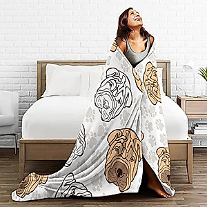 Brown White Shar Pei Throw Blanket All Year Round Light Weight Warm Super Soft Plush for Air-Conditioned Room Bedding Luxury Throw Blanket Blankets for Bedroom Living Rooms Sofa Couch
