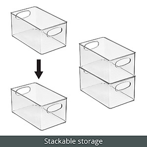 mDesign Plastic Storage Organizer Wide Container Bin with Handles for Bathroom, Home Organization - Holds Vitamins, Supplements, Makeup, Styling Tools - Ligne Collection - 2 Pack - Clear