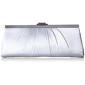 Jessica McClintock Blaire Womens Satin Frame Evening Clutch Bag Purse With Shoulder Chain Included, Silver