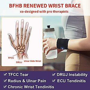 BFHB Wrist Brace for TFCC Tears - Adjustable, Dual protection, Fit Both Right & Left Hand, Support for Fitness, Weightlifting, Tendonitis, Carpal Tunnel Arthritis, Pain Relief- (Black)