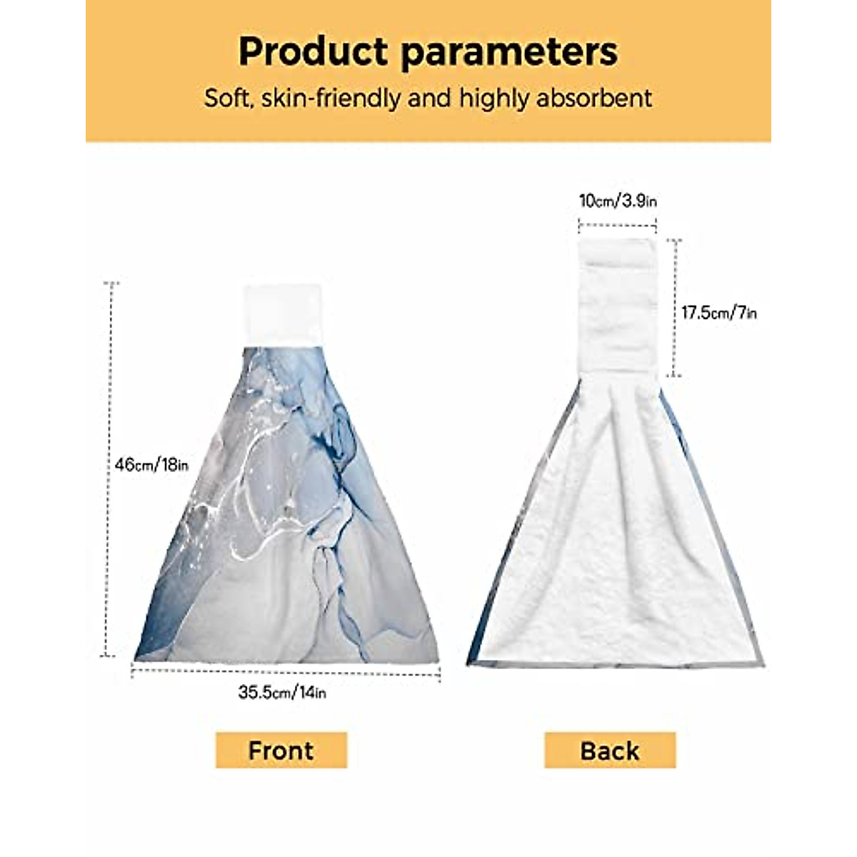 BOBOWUNY Marble 2 Pcs Hanging Kitchen Hand Towels, Modern Abstract Ombre Blue Grey Farmhouse Super Soft Microfiber Tie Towels Aborbent Washcloth for Bathroom Oven Tea Bar