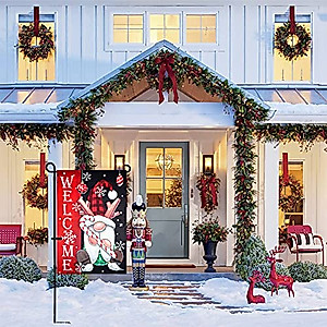 Welcome Christmas Garden Flag, hogardeck Gnome Santa Outdoor Christmas Decorations, Vertical Double Sided Yard Flag, Christmas Ball Farmhouse Decor 12.5x18 Inch