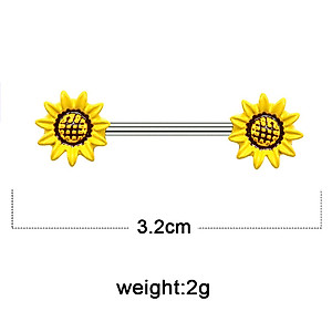 14G Sunflower Nipple Rings Stainless Steel Yellow Flower Nipple Tongue Ring Barbell Piercing Nipplerings Body Piercing Jewelry Gifts for Women