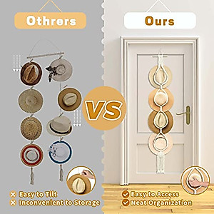 Msoesticc.dl 2Pcs Macrame Hat Hanger, Boho Hat Hangers for Wall, Decorative Bohemian Hand Weaving Hat Rack for Wide Brim Fedoras Caps - 78.74 Inches (4 Hats Style)