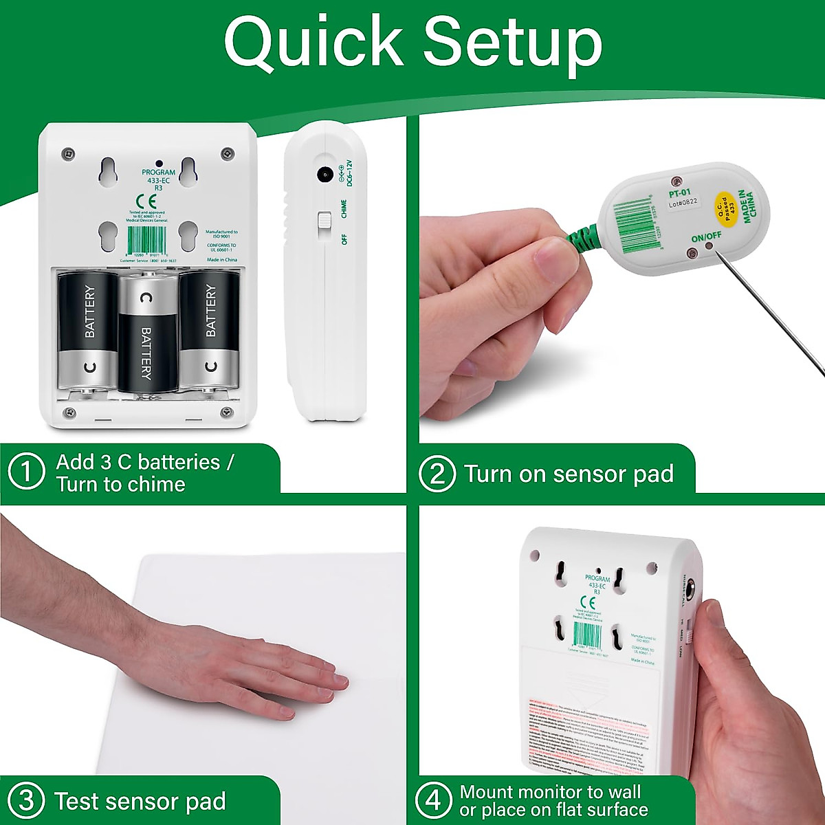 Smart Caregiver Wireless Bed Exit Alarm System - Weight Sensing Bed Pad with Call Button and Wireless Monitor - Bed Alarm Automcatically Alerts Caregiver When They Get Up to Help Prevent Falls