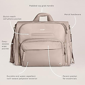 JuJuBe New Satchel Diaper Bag, Convertible Diaper Bag with Portable Changing Pad, Travel Backpack for Baby Boy or Baby Girl, For Carrying Baby Bottles, Baby Wipes, Diapers, Pacifiers, Snacks, Taupe