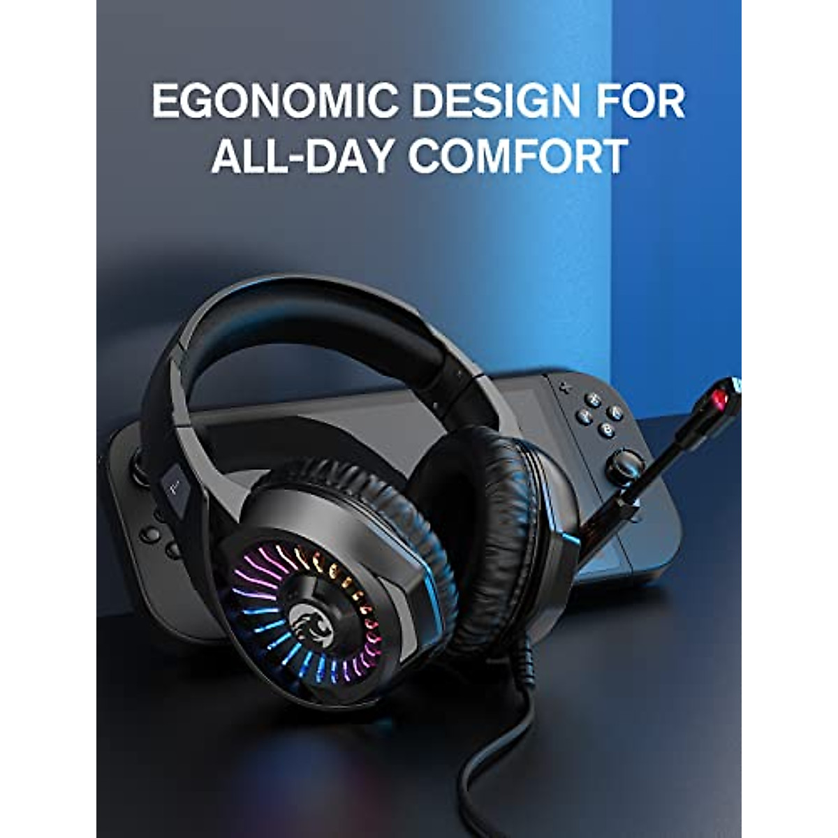 ZIUMIER Gaming Headset with Microphone, Compatible with PS4 PS5 Xbox One PC Laptop, Over-Ear Headphones with LED RGB Light, Noise Canceling Mic, 7.1 Stereo Surround Sound