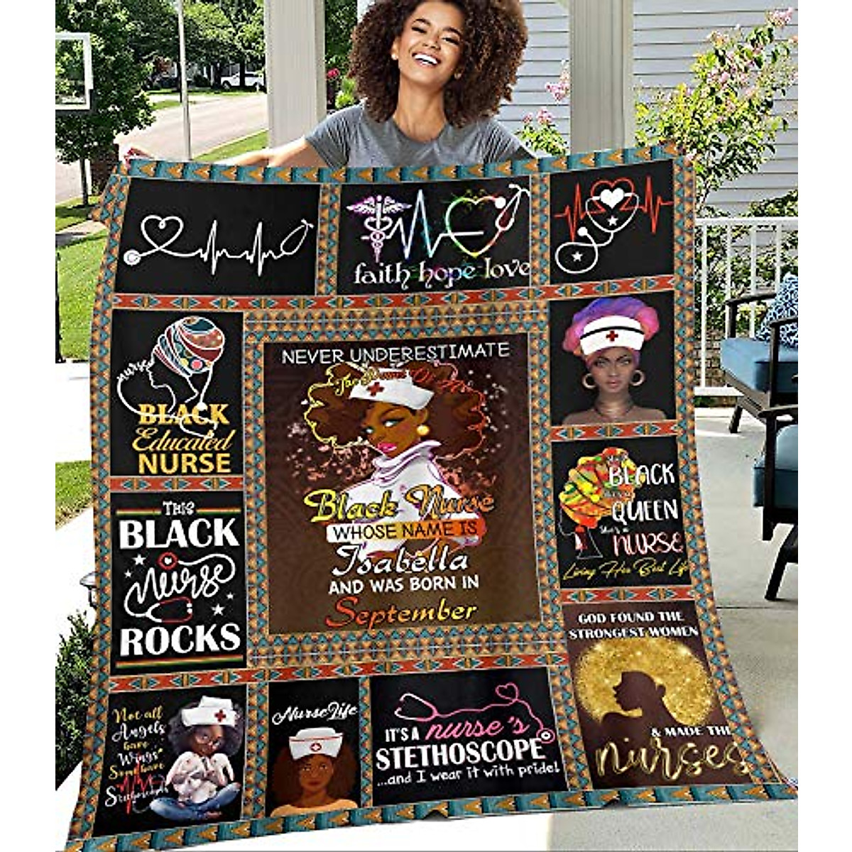 VTH GLOBAL Personalized Custom Name Proud Black Nurse Rock Matter Fleece Sherpa Throw Blanket Birthday Christmas Nursing Afro American African Africa Gifts for Registered Nurses Mom Wife Daughter