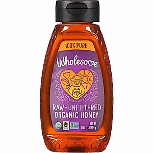 Wholesome Sweeteners Organic Raw Unfiltered Honey, Pesticide Free, Fair Trade, Non GMO & Non Glyphosate, 16 Ounce Squeeze Bottle (Pack of 1) (00280721)