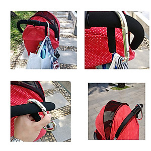 Baby Stroller Hooks Clips,Mommy Hook Stroller Accessory Clip,2Pcs Universal Mom Strollers Diaper Storage Bag Hooks Wallet Shopping Bags Spring Snap Keychain Clip Hook D Ring Spring Clips(Black)