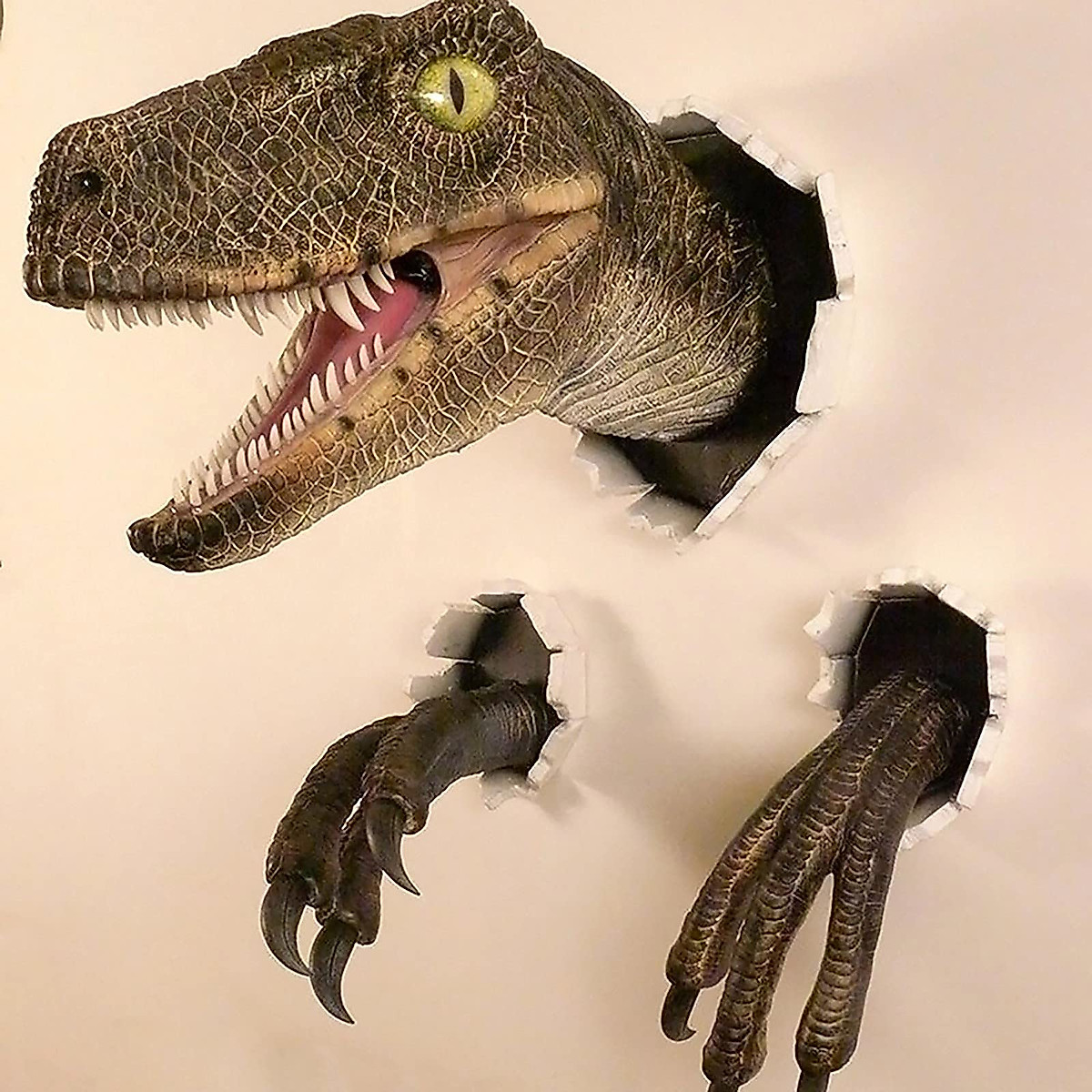 Wall-mounted Dinosaur Resin Sculpture Wall-broken Dinosaur Head With Claw Props Replica Set, 3D Dinosaur Statue Home Art Life-like Decoration In The Family And Children's Bedroom And Livin