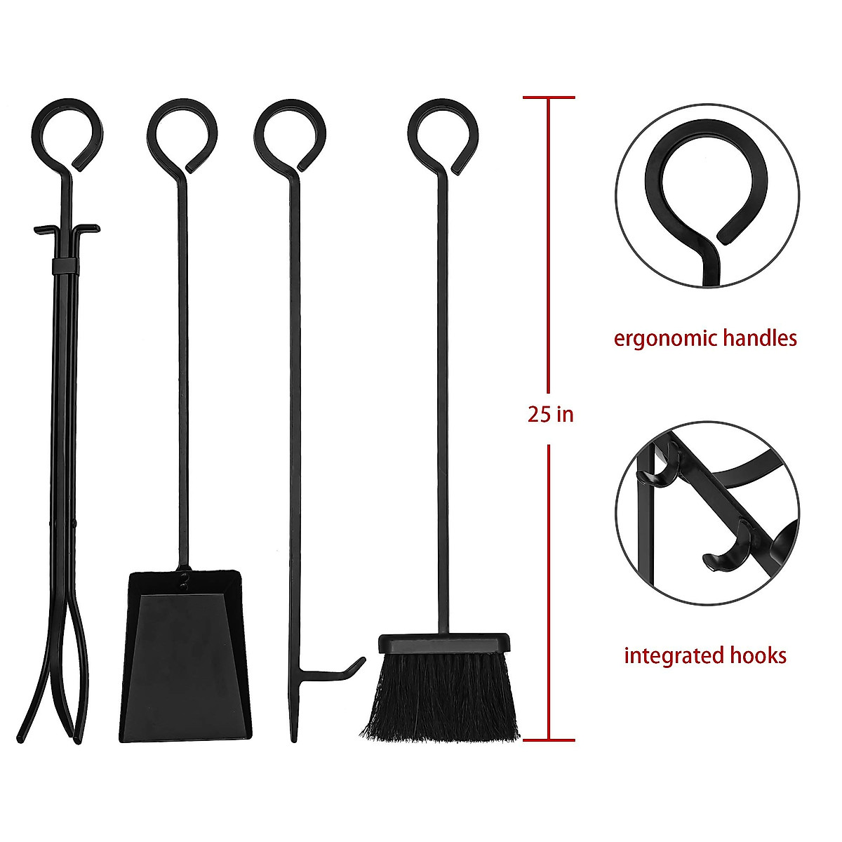 Amagabeli 30.7in Tall Fireplace Log Rack with 4 Tools Bundle Fireplace Bellows Large 15.5"x 7"