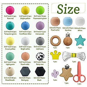 Silicone Beads, 250 Pieces Silicone Beads for Keychain Making, 12mm Round Beads 15mm Hexagon & Thread Beads 16 Colors Rubber Beads with Lanyard Accessories for DIY Bracelet Necklace Crafts Making