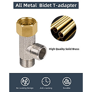 Hibbent Bidet T Adapter, Metal T Valve for Bidet(3/8” x 3/8” x 3/8”), 3 Way Tee Connector Bidet Attachment for Toilet