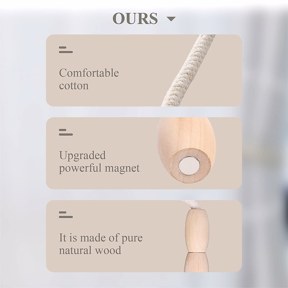 Magnetic Curtain Ties Holdbacks Tiebacks, Wood Bead Decorative Drape Tie Backs Holdback Holders for Blackout Sheer Window Treatment Outdoor, Convenient Curtain Ties No Tools Required White 2 Pack