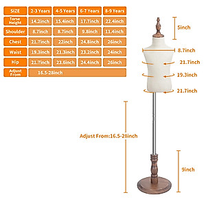 Child Mannequin for Clothes Display, Adjustable Kids Toddler for Apparel Scarf Window Shop Display, 2-3 Years Old, Brown