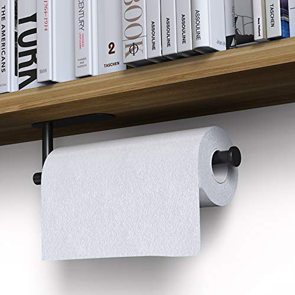 Under Cabinet Paper Towel Holder Wall Mount Paper Towel Holder Self Adhesive or Drilling Hanging Paper Towel Holder for Kitchen, Bathroom, Cabinet,Under Counter SUS304 Stainless Steel-Black