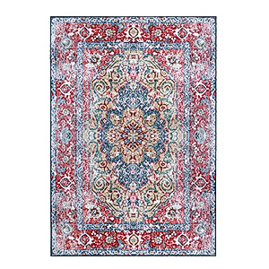 Superior Indoor Large Area Rug, Non-Slip Backing, for Kids or Pets, Entryway, Living Room, Kitchen, Dorm, Bedroom, Hallway, Machine Washable, Floor Cover, Rustic, Tanager Collection, 10' x 14', Red