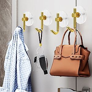 Thinslimer 8 Pack Adhesive Hooks Acrylic Wall Hooks Decorative Gold Towel Hook Strong Adhesive Wall Tools for Hanging Towels Hats Bags Keys (Gold)