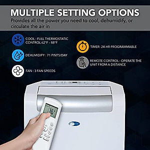 Whynter ARC-148MHP 14,000 BTU Portable Air Conditioner and 11,000 BTU Portable Air Heater with Dehumidifier and Fan for 500 Square Foot Rooms, White