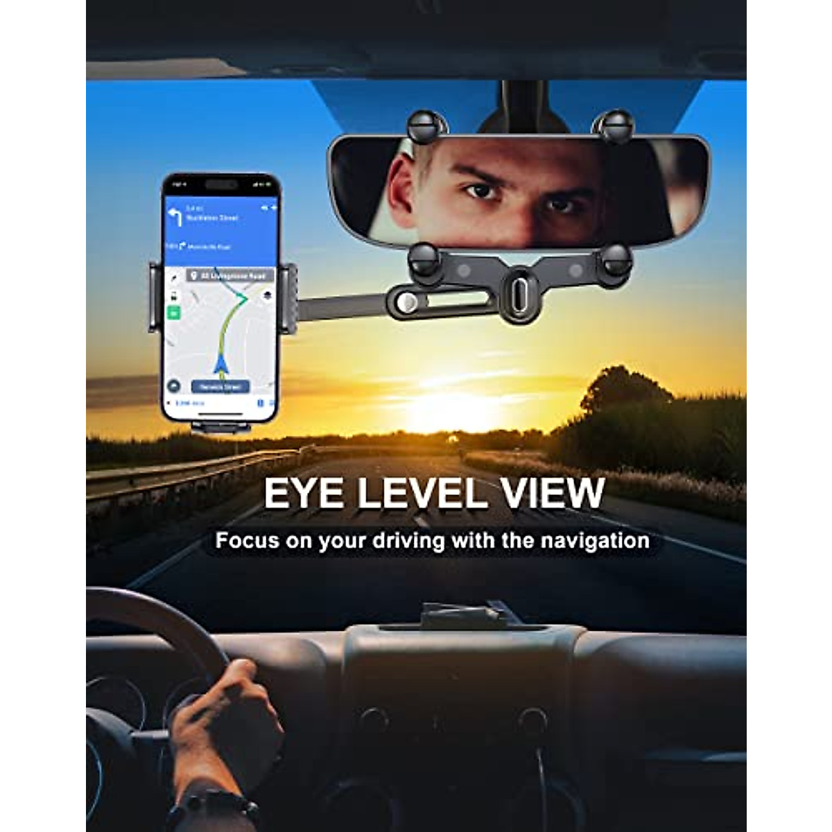 TOPGO Updated Rotatable and Retractable Car Phone Holder- Rear View Mirror Phone Holder, Upgrade Adjustable Car Phone Holder Mount for iPhone, Samsung and All Smartphones