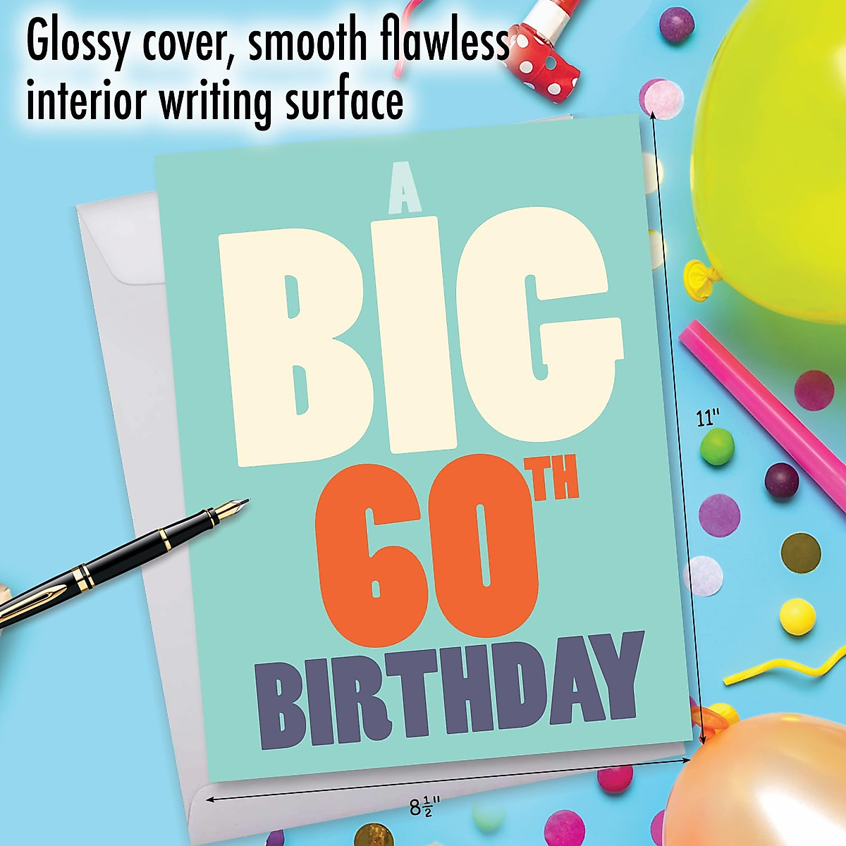 NobleWorks - Jumbo Card for 60th Birthdays (8.5 x 11 Inch) - Fun Milestone Birthday Celebration, Big Group 60 Year Old Greeting - Big 60 J9066MBG