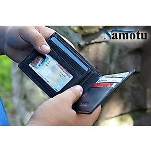 Namotu Real Carbon Fiber Wallet w/RFID Blocking Tech, Leather at Hinges and Trim - ID Window - Mens Slim Thin Real Carbon Bifold to Protect Your Money and Cards Identity