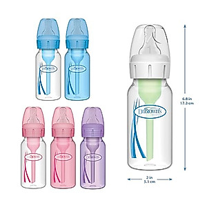 Dr. Brown's Natural Flow Anti-Colic Options+ Narrow Baby Bottle, 4 oz/120 mL, with Level 1 Slow Flow Nipple, 0m+, 4 Bottles