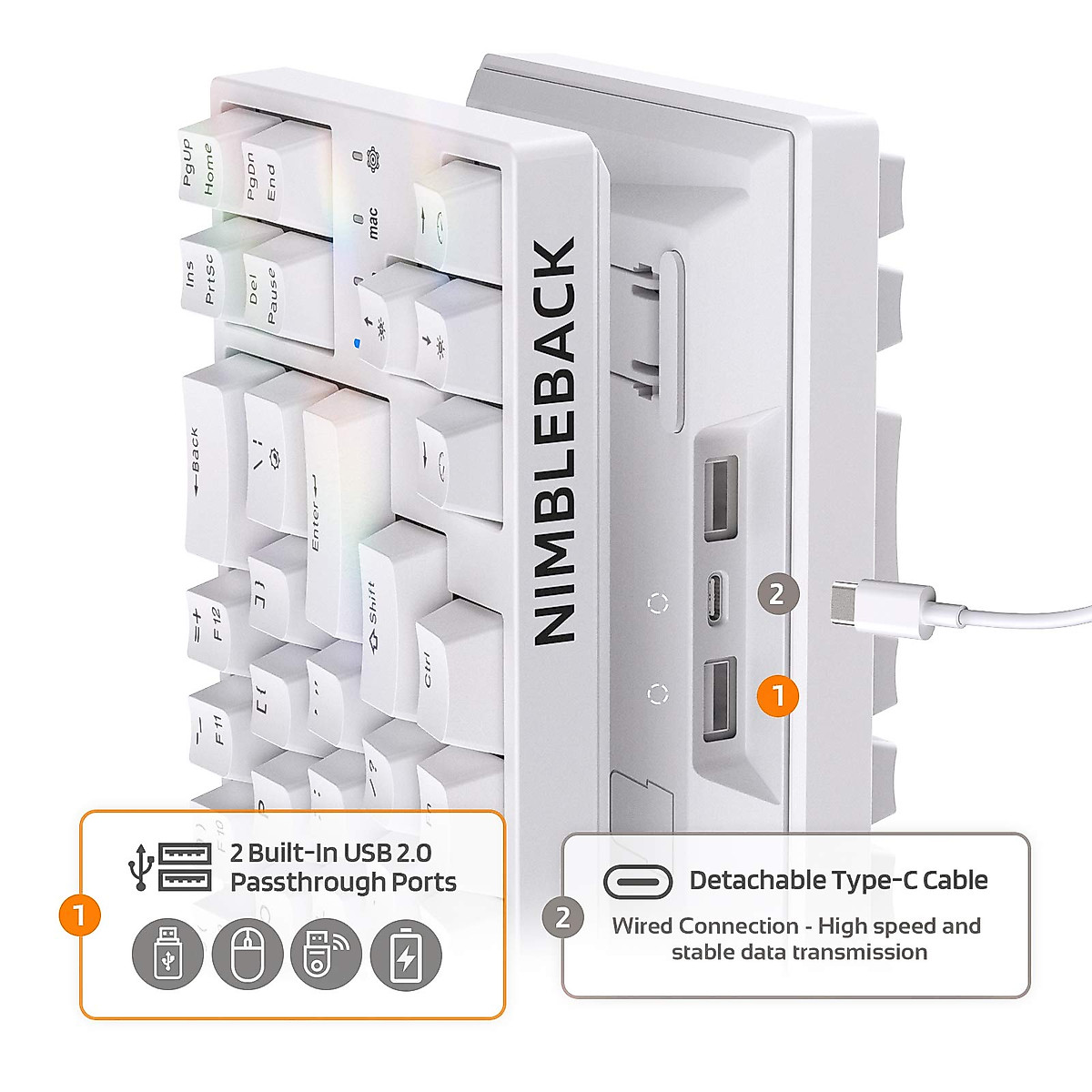 LTC NB681 Nimbleback Wired 65% Mechanical Keyboard, RGB Backlit Ultra-Compact 68 Keys Gaming Keyboard with Hot-Swappable Switch and Stand-Alone Arrow/Control Keys (Hot Swappable Red Switch, White)