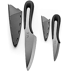 Vos Ceramic Knife Set with Covers 2 Pcs - 5" Santoku Knife, 3" Paring Knife and 2 Black Covers - Advanced Kitchen Knives for Cutting, Chopping, Slicing, Dicing with Ergonomic Unique Handles