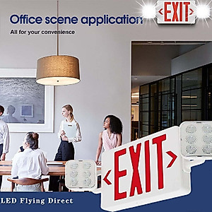 LED Exit Signs with Emergency Lights, Red LED Two Adjustable Head Emergency Exit Light with Backup Battery, AC 120V/277V, ABS Fire Resistant, UL Listed (1Pack)