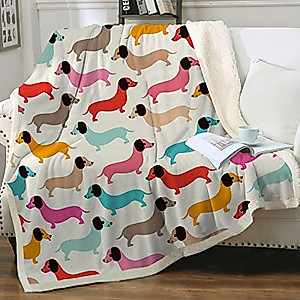 Sleepwish Colorful Dachshund Throw Blanket Puppy Wiener Dog Boys Girls Fleece Blanket Cute Doxies Animal Pattern Soft Warm Sherpa Blankets Bed Throws Daschund Gifts for Women (50"x60")