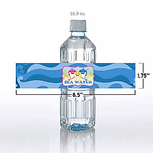Little Shark Baby Sea Birthday Themed Waterproof Water Bottle Sticker Wrappers 20 Wrap Around Labels Sized 1.75" x 8.5" by AmandaCreation