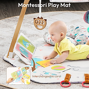 Woodtoe Baby Play Gym Wooden Baby Gym, Montessori Tummy Time Playmats with Natural Wooden Legs, Early Development Activity Gym, Newborn Gift for Infant to Toddler, 0-12 Months
