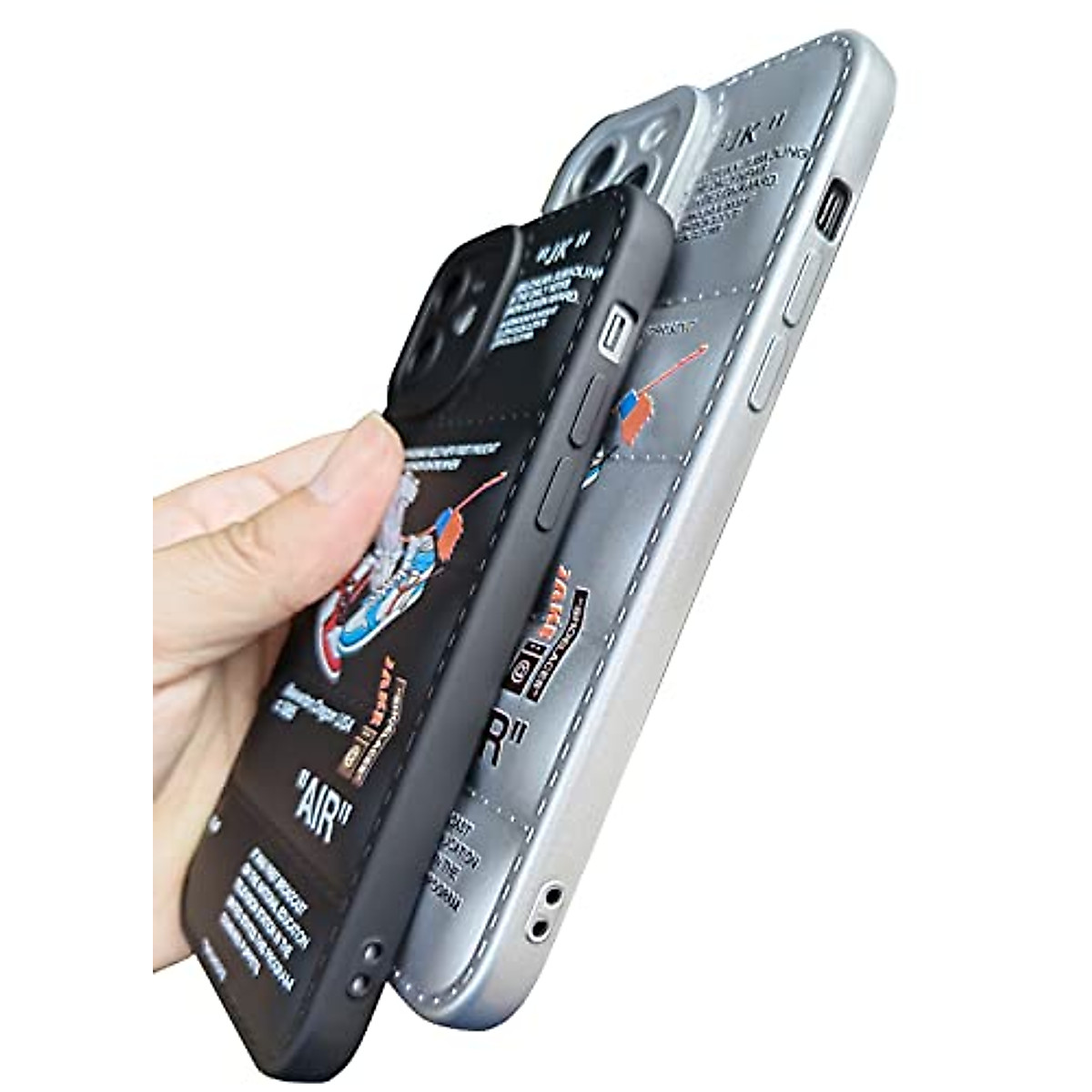 Ins Off Sports Shoes Brand Puffer Phone Case Compatible with iPhone 13 Pro 6.1 inch, Sneakers Ins White Label Pattern Graphics Soft Silicone Full Body Shockproof Protective Phone Case, Black