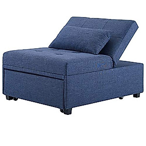 Pemberly Row Transitional Upholstered Convertible Sofa Bed in Blue
