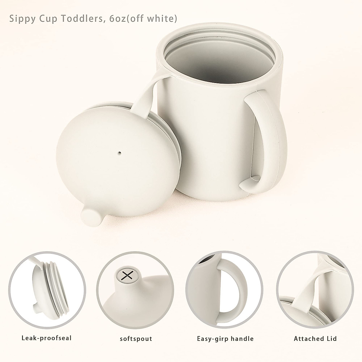 Sili Silicone Sippy Cup For Toddlers/Babies with Attached Lid and Handles, Spill-Proof Spout, BPA Free, Dishwasher Safe/Microwave Safe (Oat Milk)