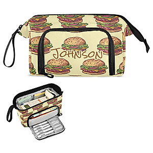 Vnurnrn Hamburgers Custom Pencil Case with Zippers Personalized Pen Pencil Pouch Bag for School Stationery Supplies