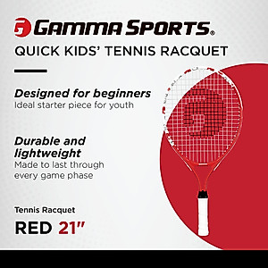 GAMMA Sports Junior Tennis Racquet: Quick Kids 21 Inch Tennis Racket - Prestrung Youth Tennis Racquets for Boys and Girls - 93 Inch Head Size - Red