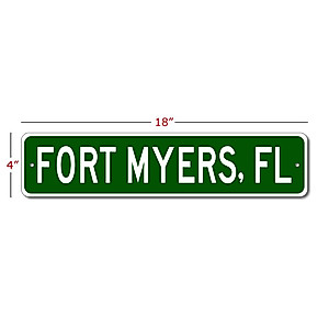 Fort Myers, Florida - USA City and State Street Sign - Personalized Metal Street Sign, Man Cave Destination Sign, Perfect Idea, Pub Bar Wall Decor - 4x18 inches